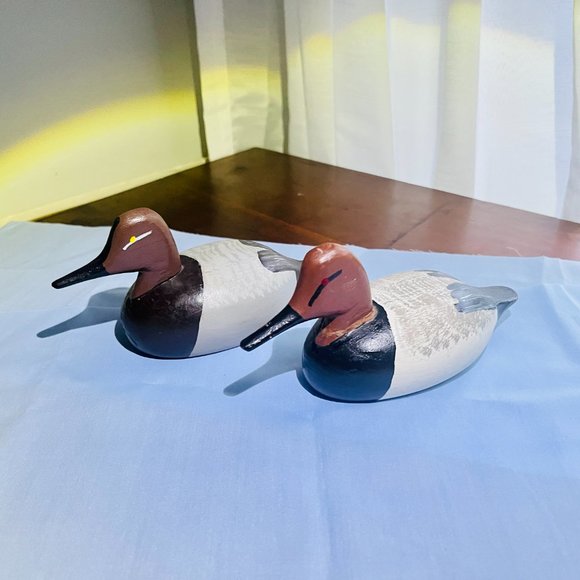 Ron Ginn | Accents | Vintage Pair Miniature Carved Wooden Redhead Ducks ...
